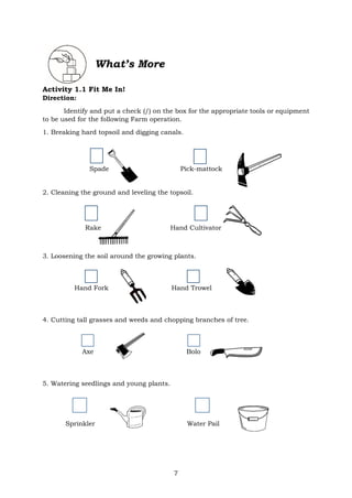 7_8. TLE Agricultural Crop Production Quarter 1 Module 1_ Farm Tools, Equipments and Preventive ...