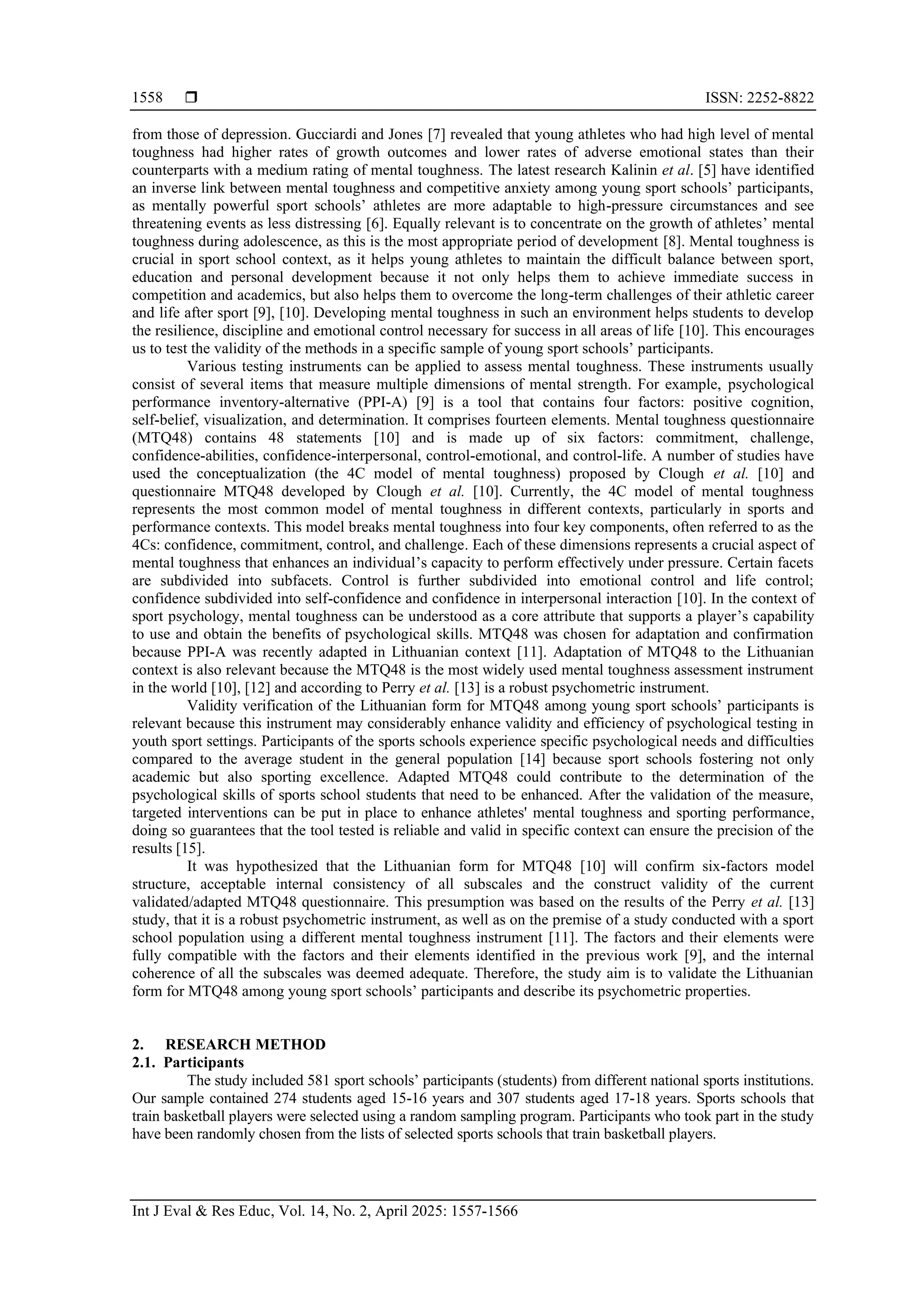 Validity confirmation of the Lithuanian form for mental toughness ...