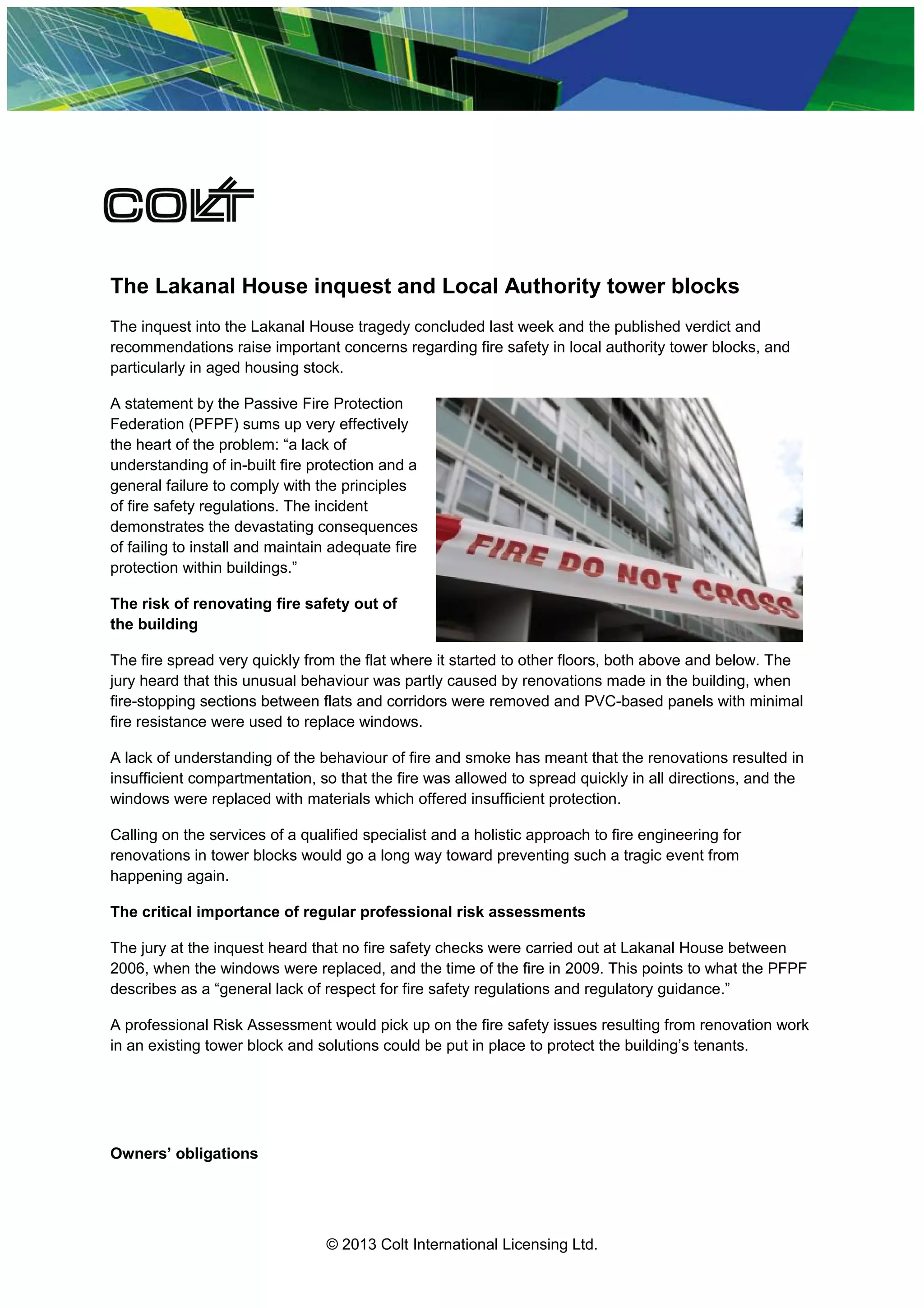 The Lakanal House inquest and Local Authority tower blocks | DOC
