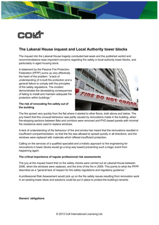 The Lakanal House inquest and Local Authority tower blocks | DOC