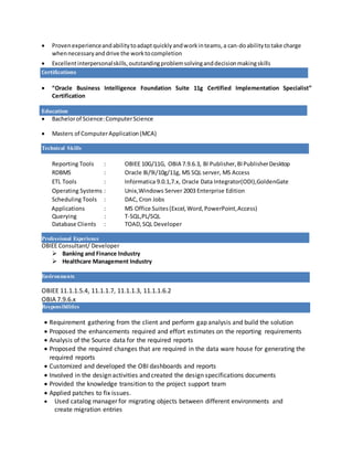 OBIEE OBIA Developer Profile | DOCX