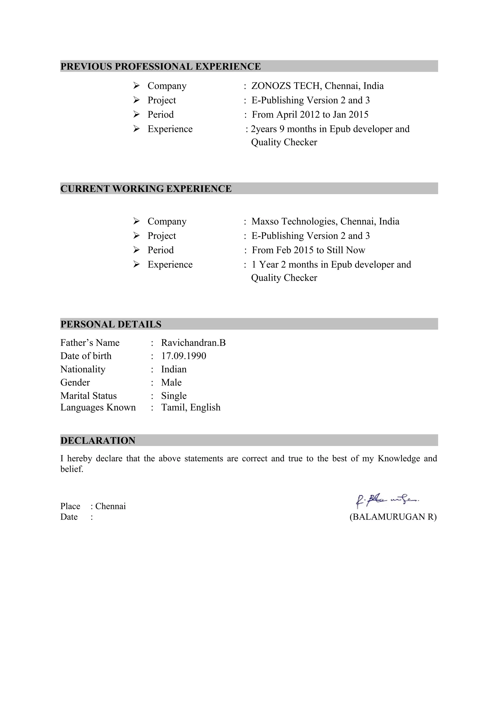 Bala resume | DOC