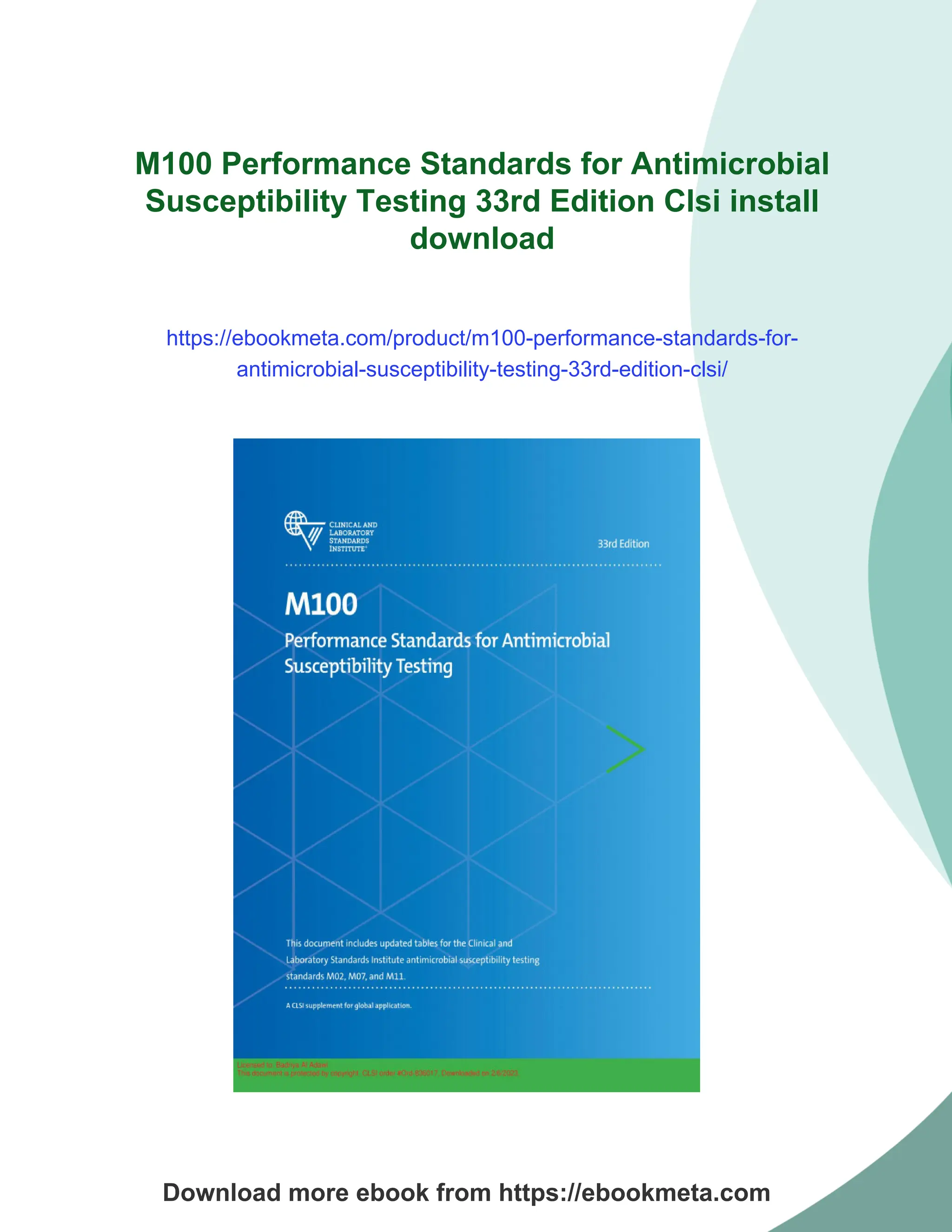 M100 Performance Standards for Antimicrobial Susceptibility Testing 33rd Edition Clsi | PDF