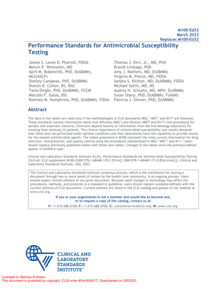 M100 Performance Standards for Antimicrobial Susceptibility Testing ...