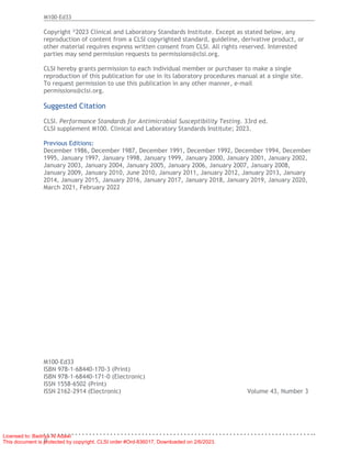 M100 Performance Standards for Antimicrobial Susceptibility Testing 33rd Edition Clsi | PDF