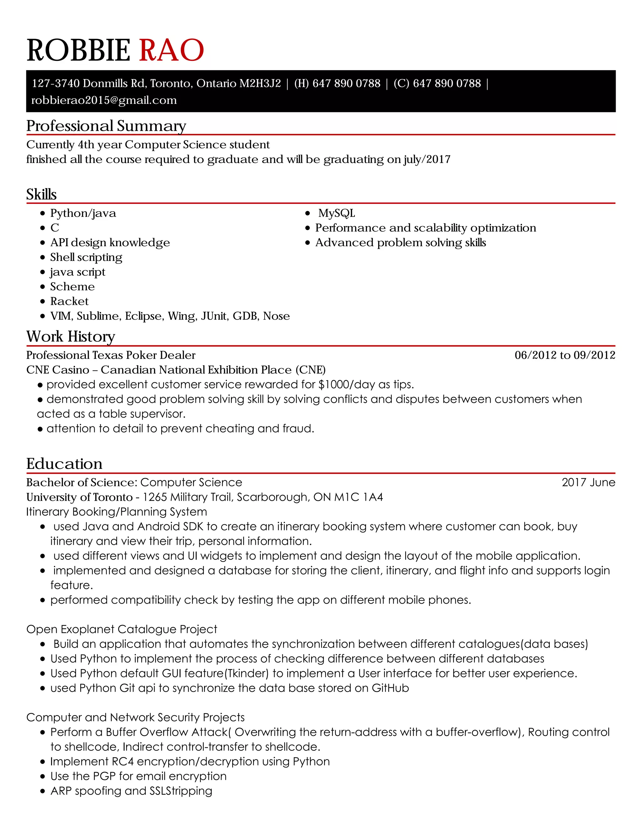 Robbie Rao Resume | PDF