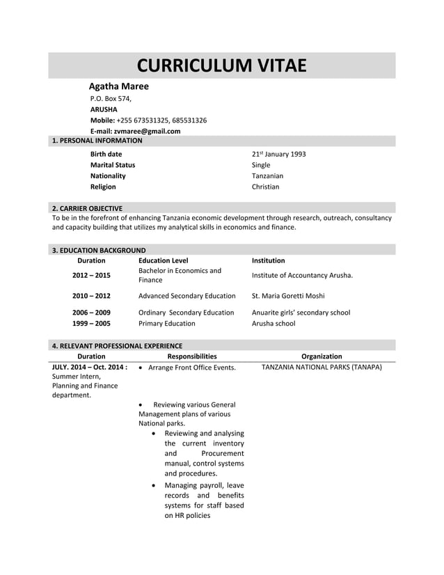 CURRICULUM VITAE - Agatha Maree | PDF