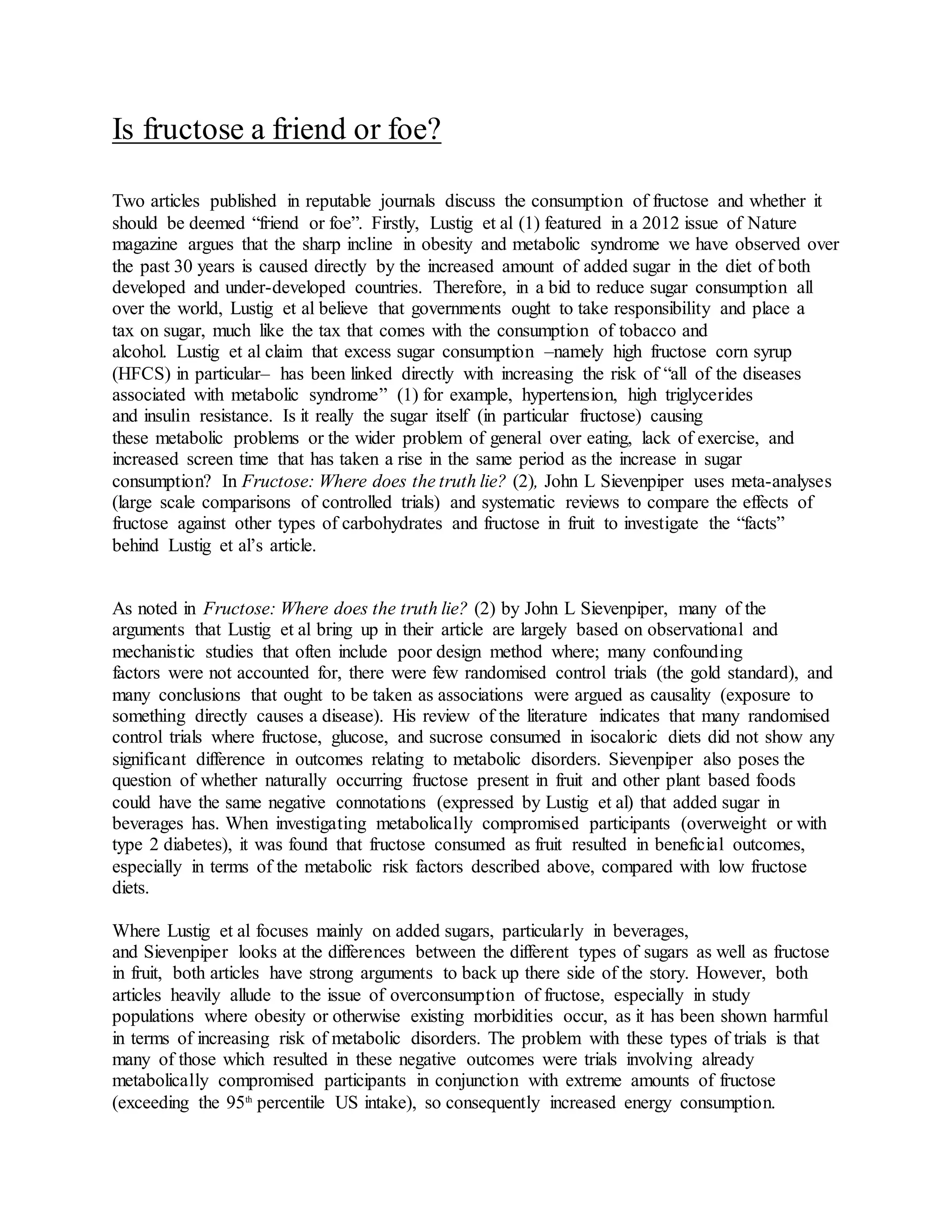 Is fructose a friend or foe | DOCX