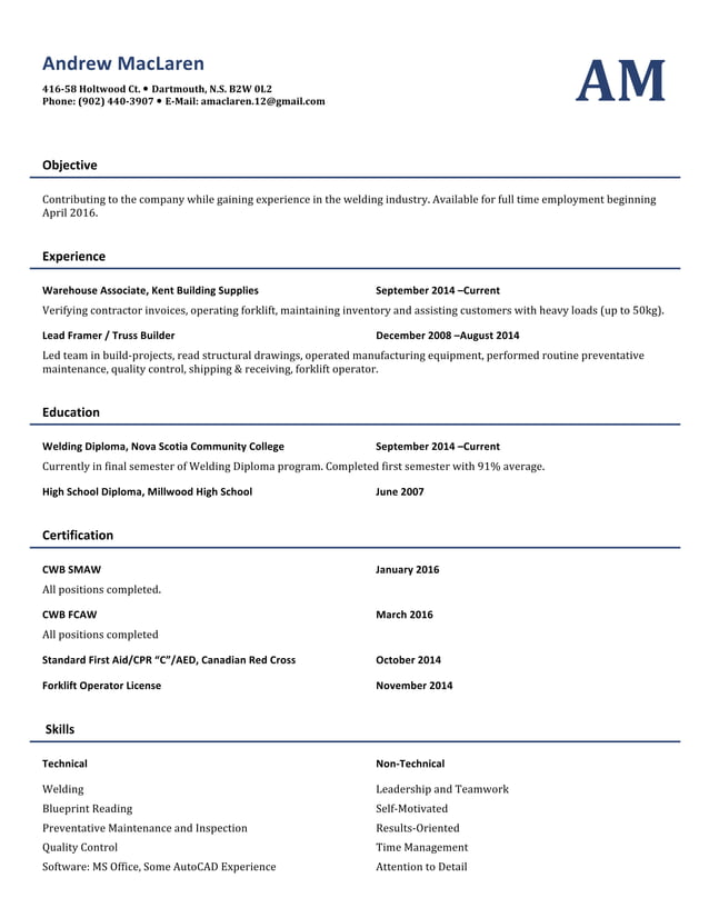 Andrew MacLaren resume 2016 | PDF
