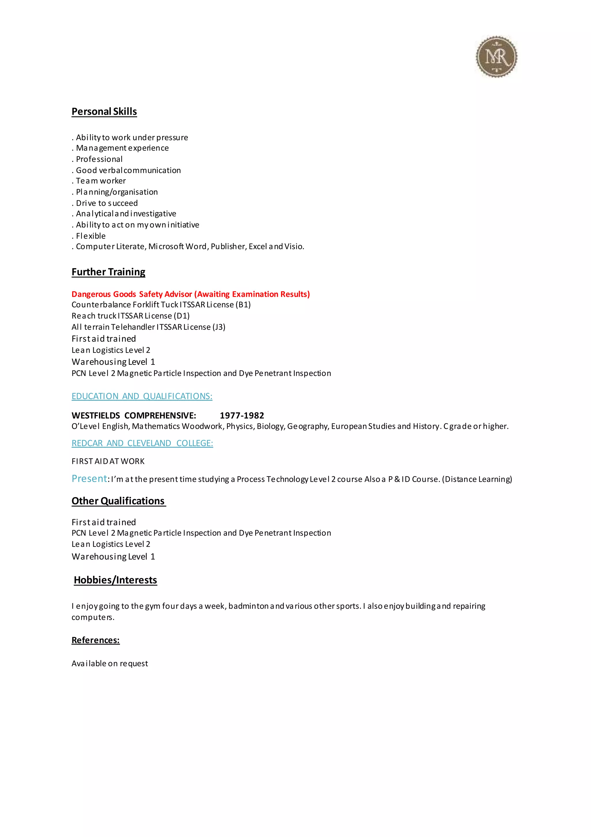 MARK ROBERTSON.Curriculum Vitae) | PDF