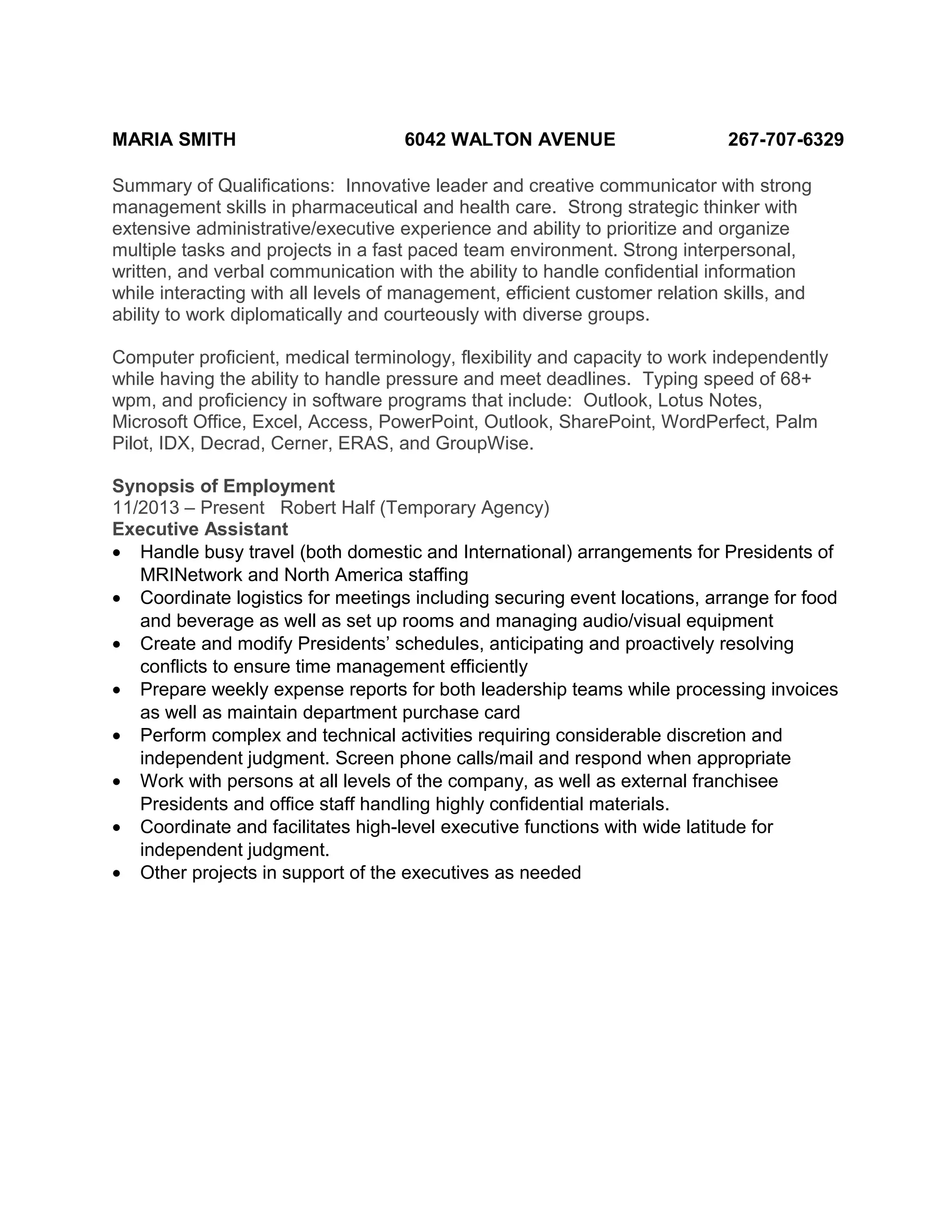 Maria Smith Resume | DOC