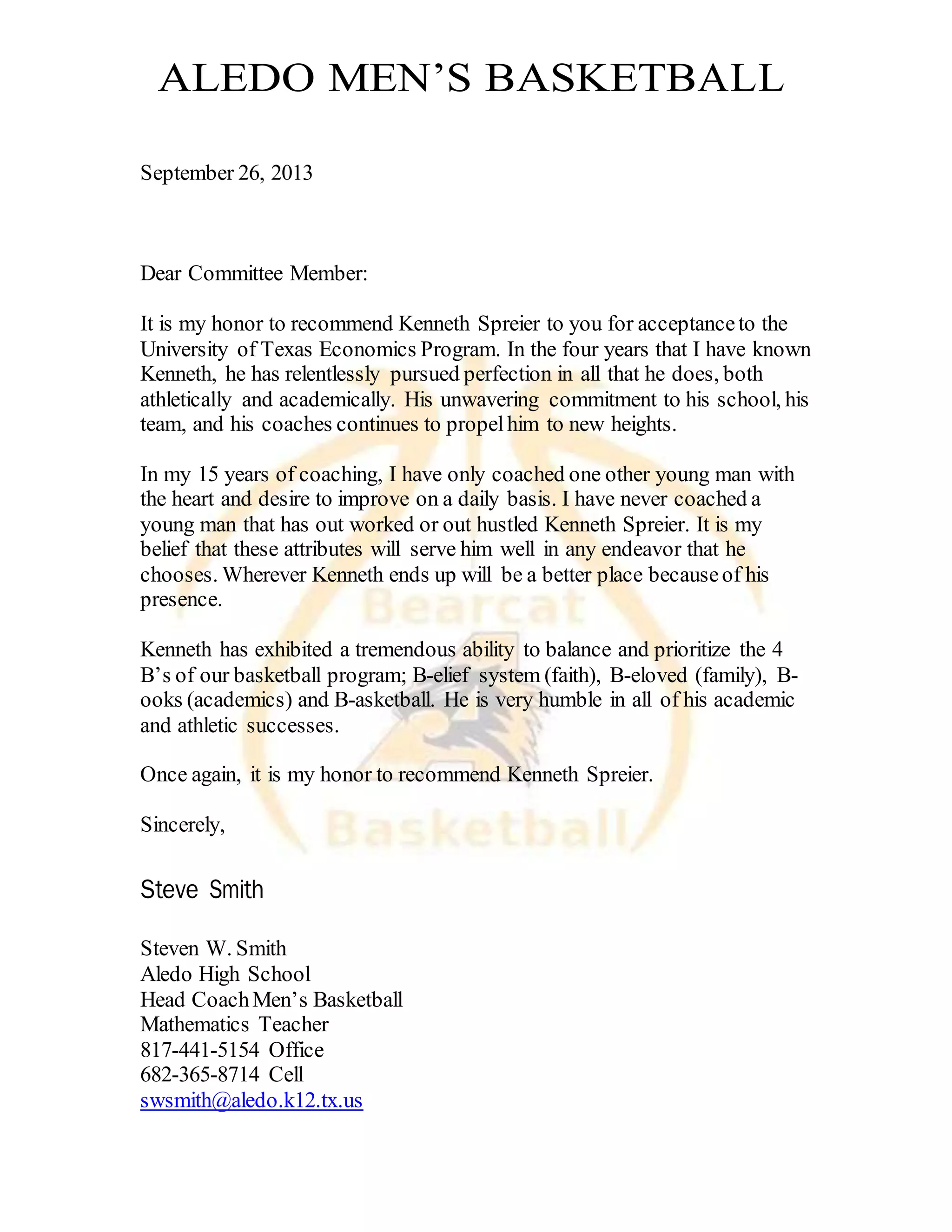 Kenneth Spreier Letter of Recommendation | DOCX