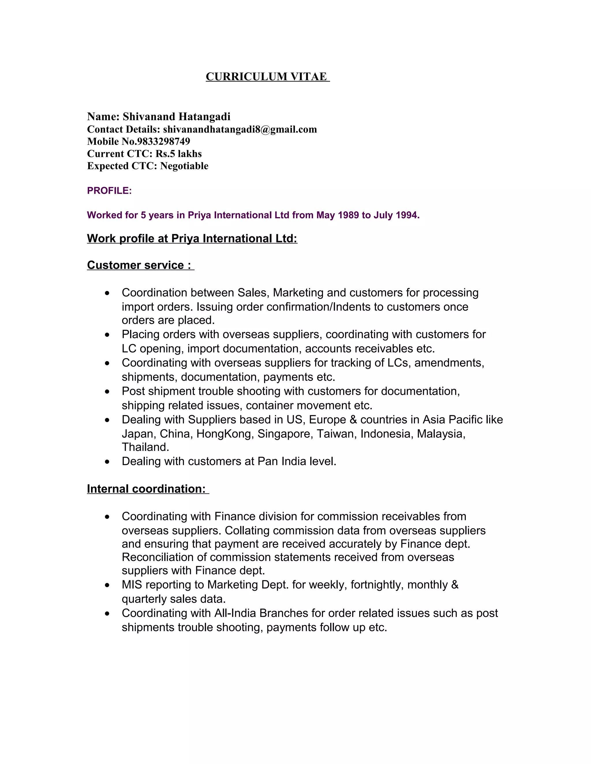 CV - Supply chain,logistics,customer service,order processing_12-Aug-15 ...