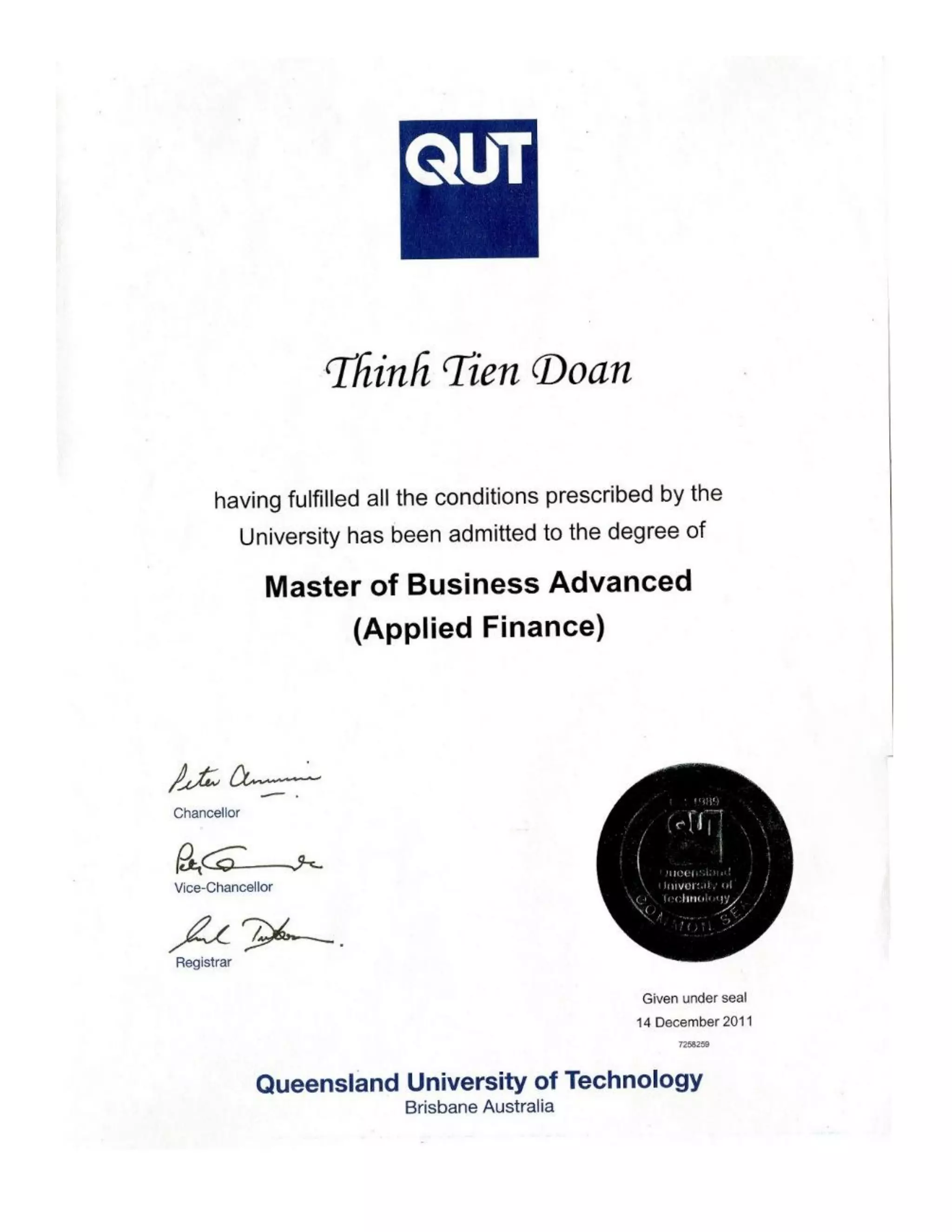 Master Degree Certificate | PDF
