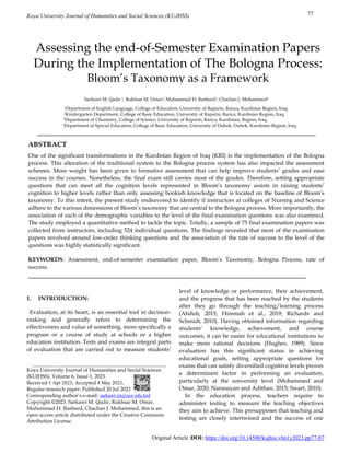 Assessing the end-of-Semester Examination Papers During the Implementation of The Bologna ...