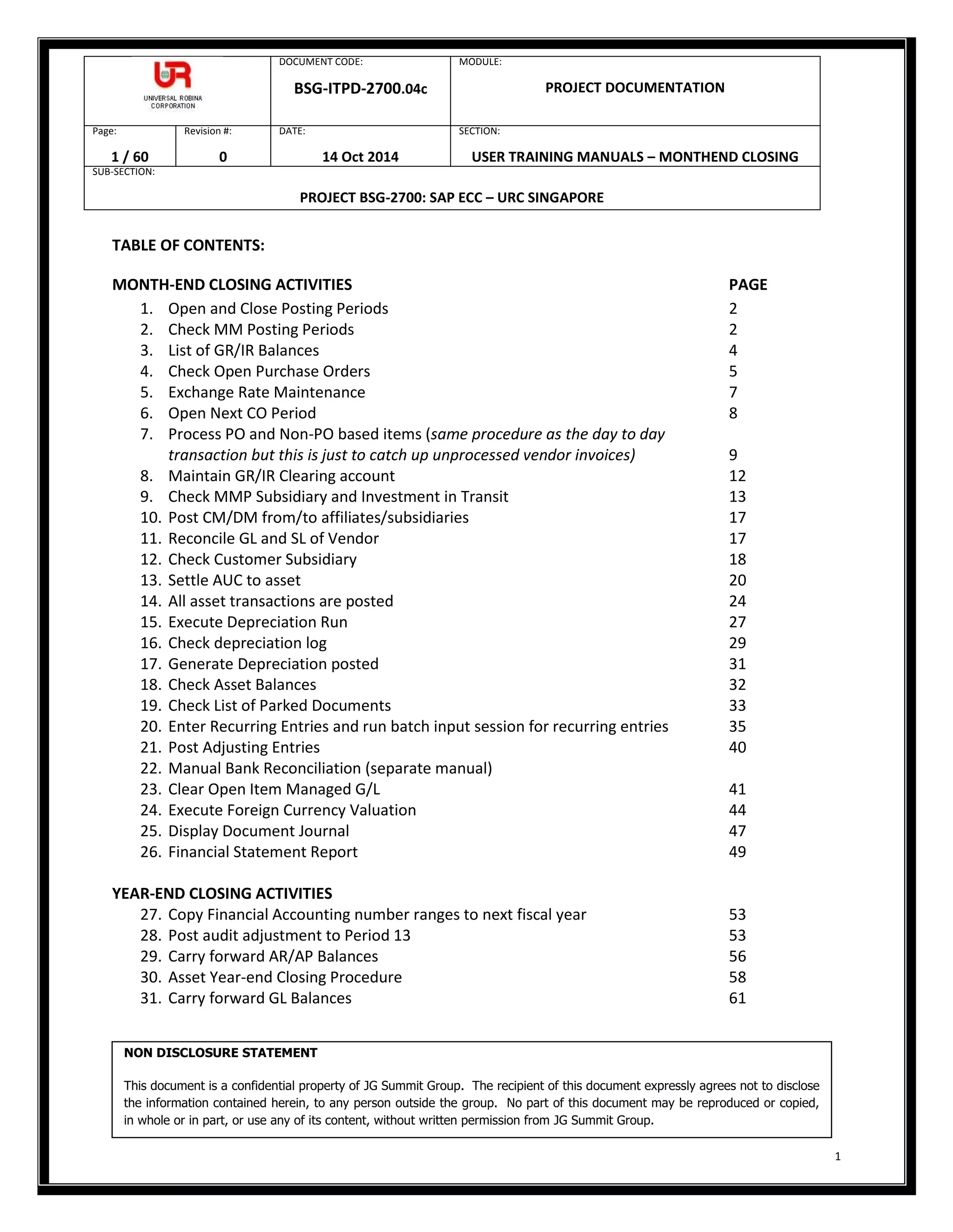 BSG-ITPD-2700 04c User Reference Manual FI Closing Activities | PDF