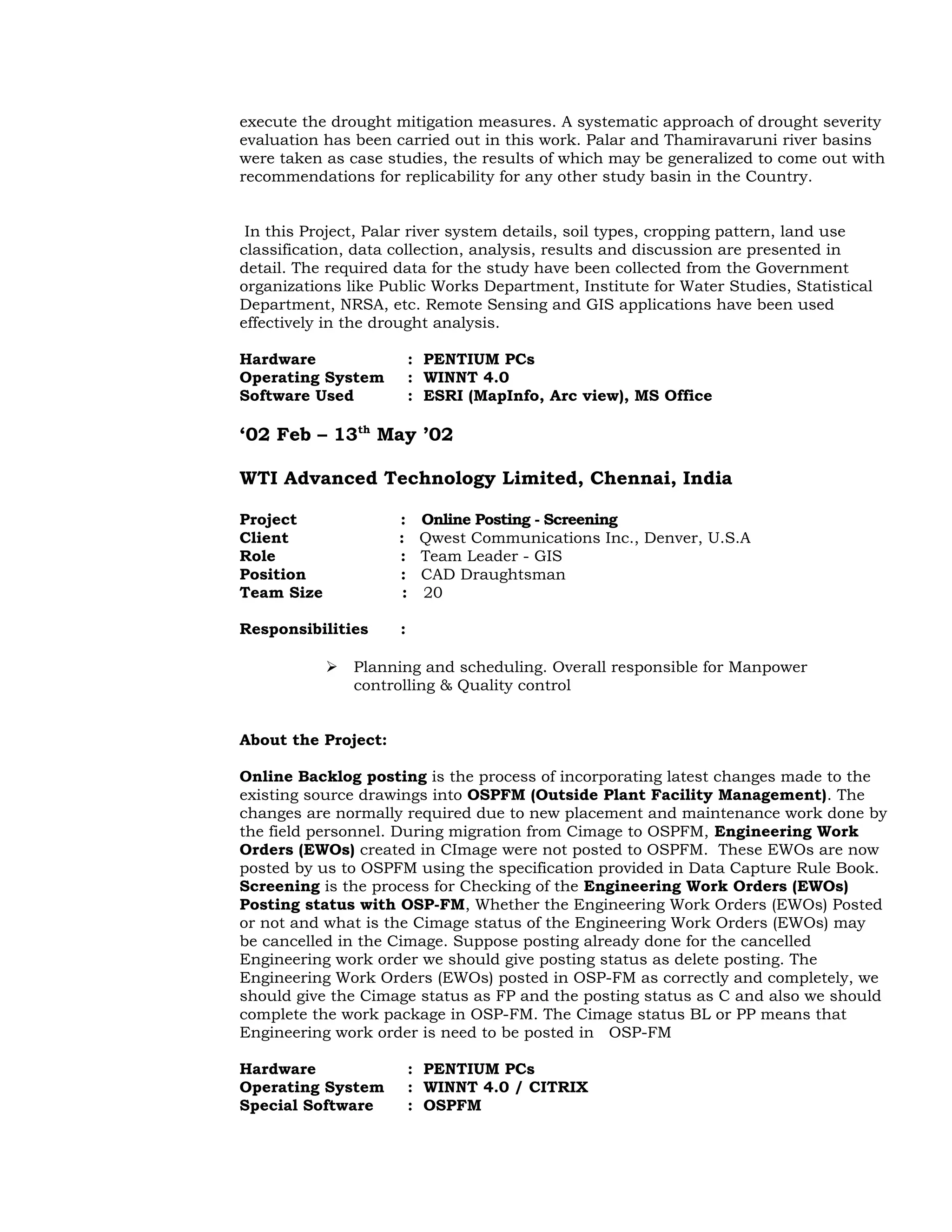 CV - S.Saravanan Mudaliar (Network Planning & GIS) | DOC