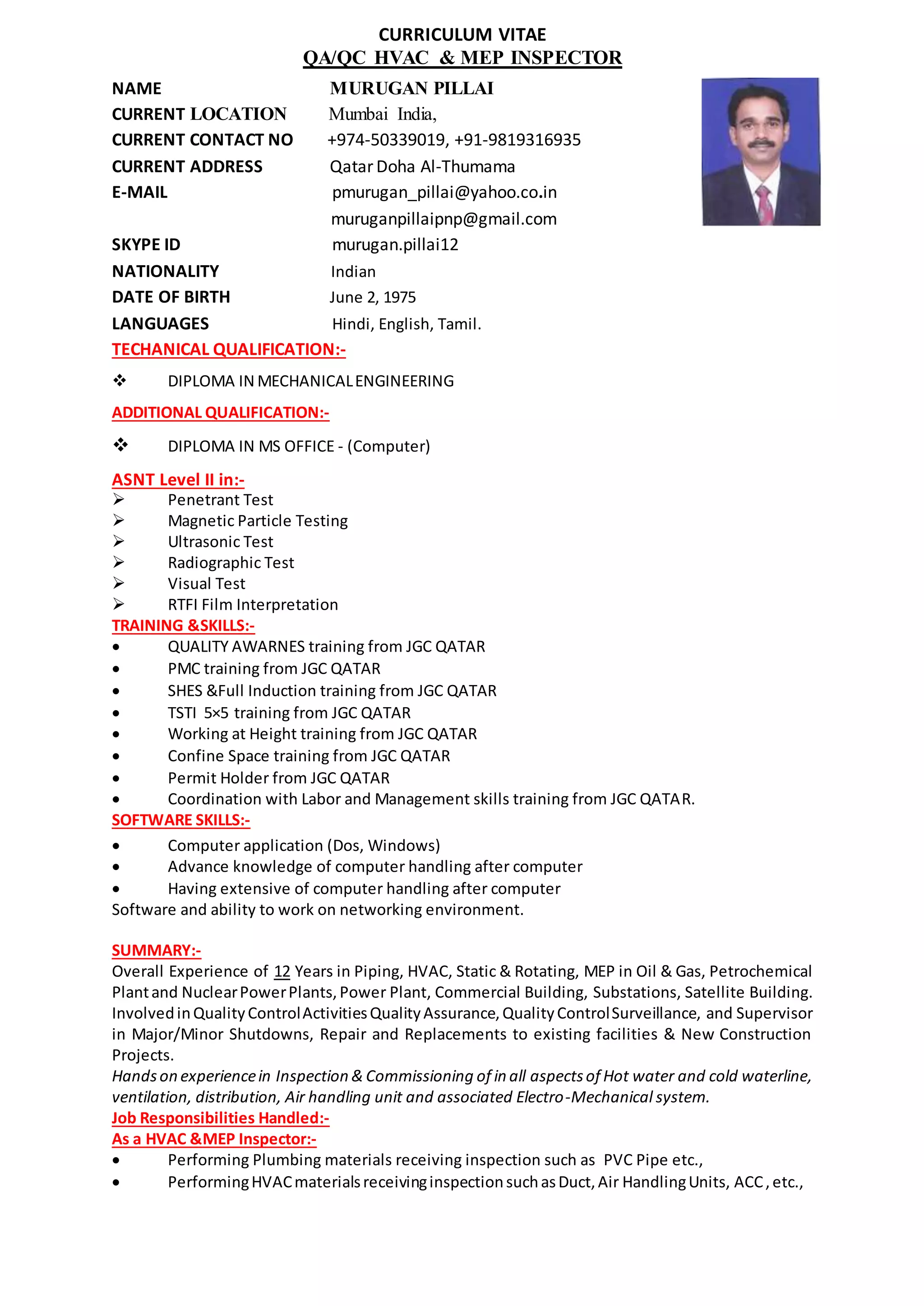 QAQC MEP HVAC INSPECTOR | DOCX