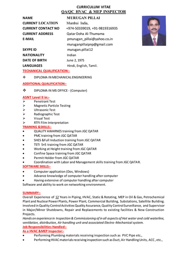 QAQC MEP HVAC INSPECTOR | DOCX