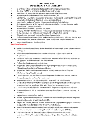 QAQC MEP HVAC INSPECTOR | DOCX