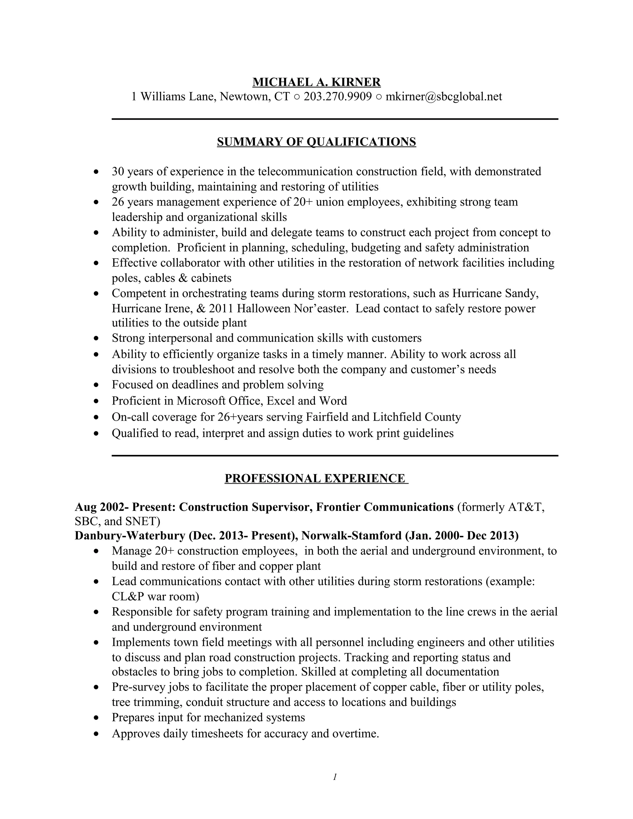 kirner resume 1 | DOC