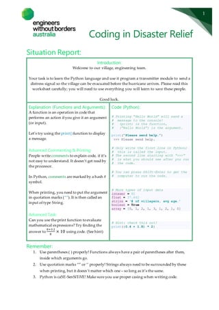 Coding in Disaster Relief - Worksheet (Advanced) | PDF