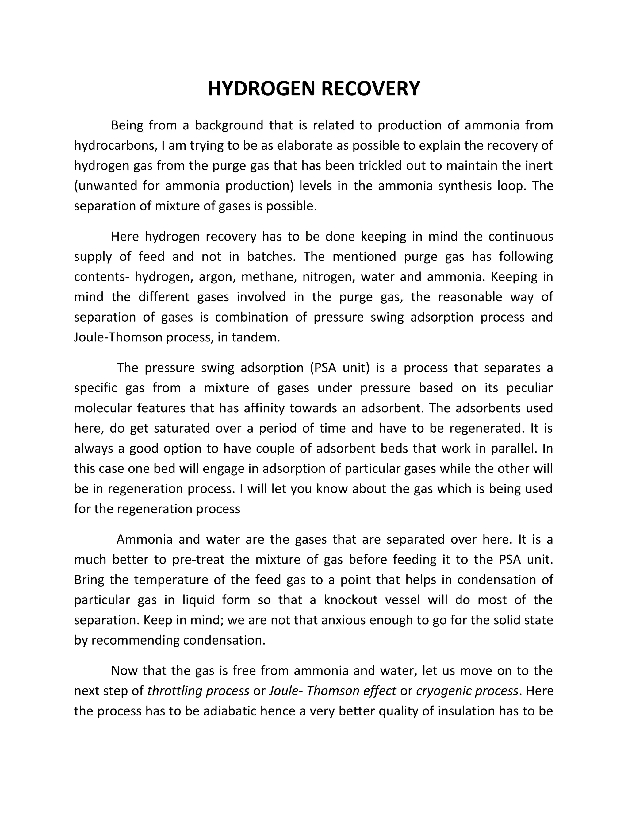 Hydrogen Recovery | DOC