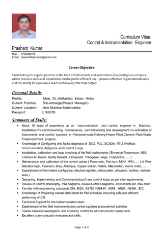 Instrumentation Engineer Resume | DOC