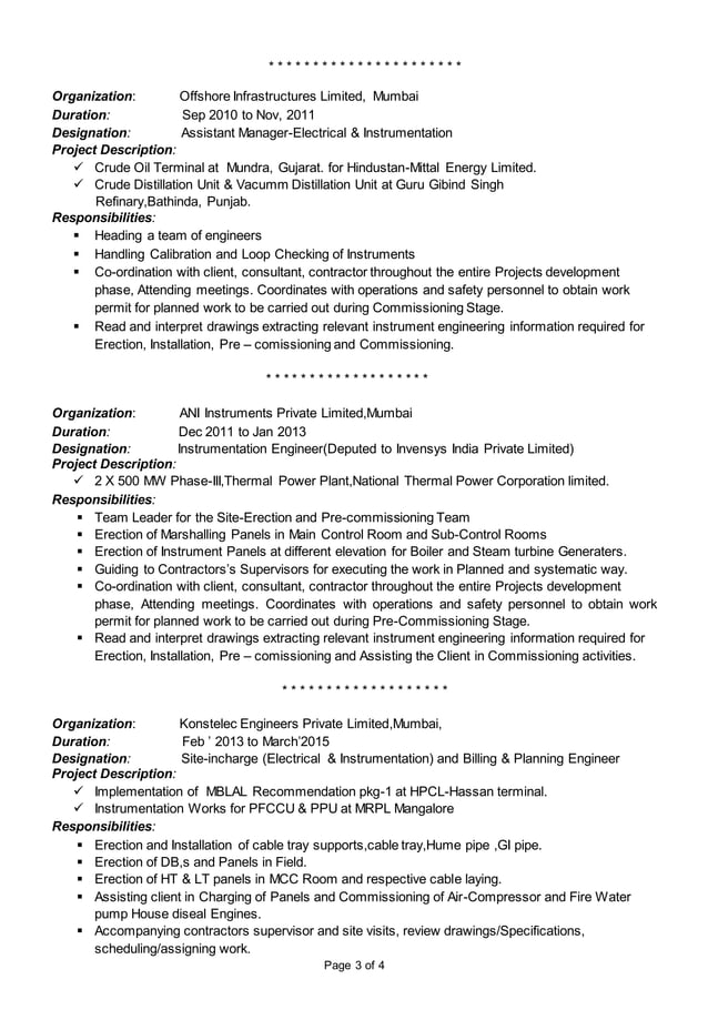 Instrumentation Engineer Resume | DOC
