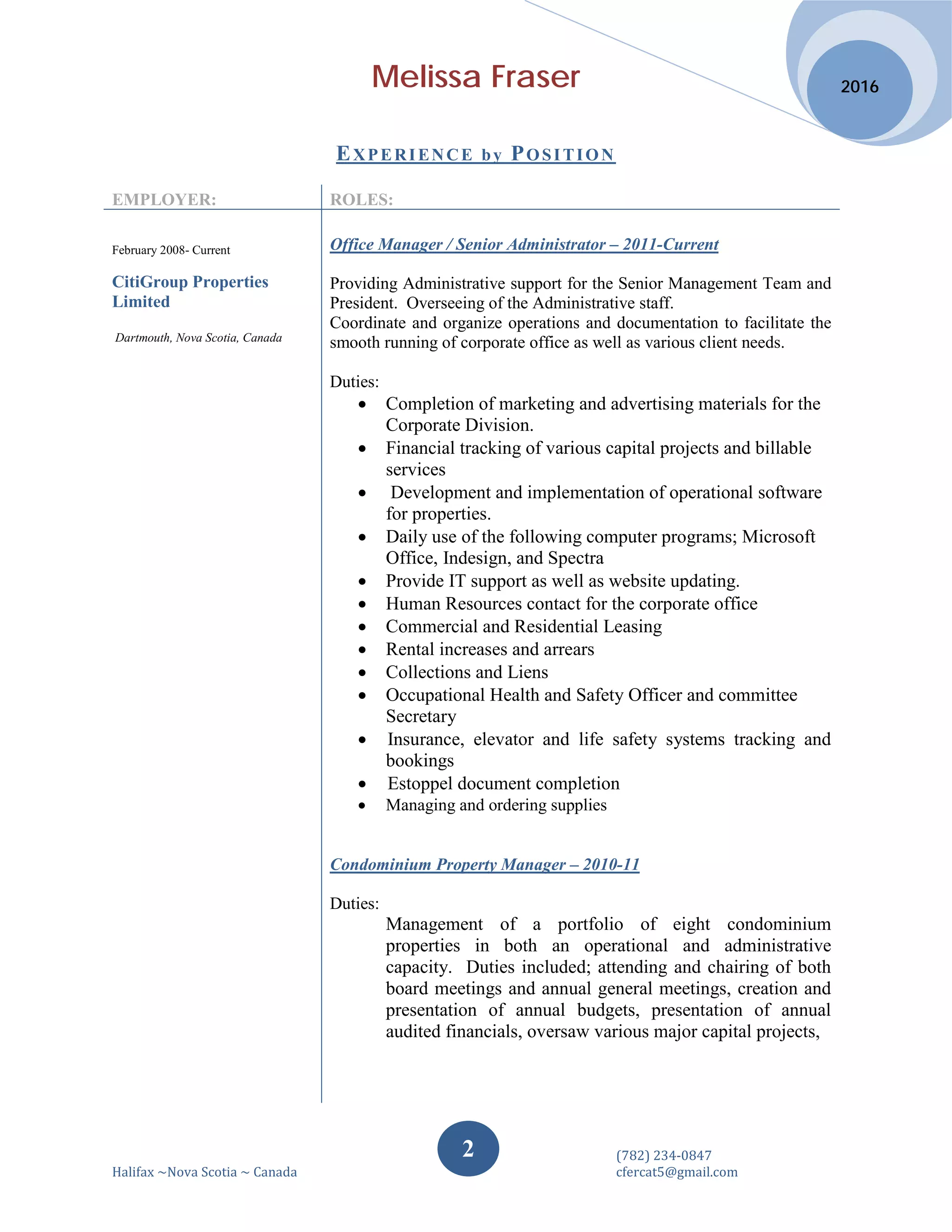 Melissa Fraser Resume 2016 | PDF