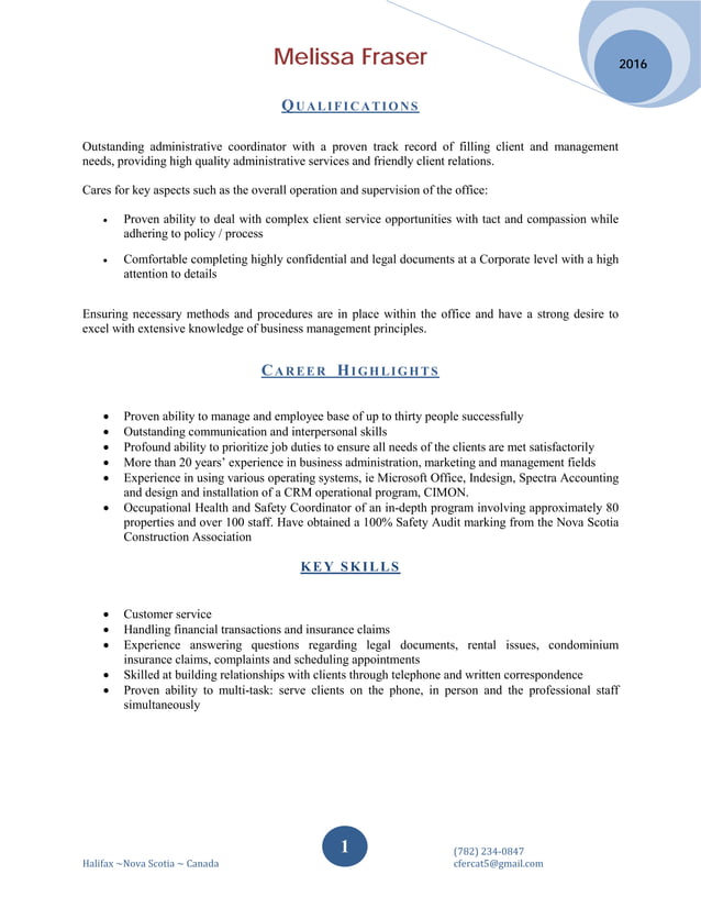 Melissa Fraser Resume 2016 | PDF