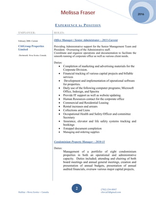 Melissa Fraser Resume 2016 | PDF | Business Administration | Business
