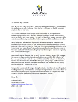 Gregory Villano Recommendation from rom | PDF