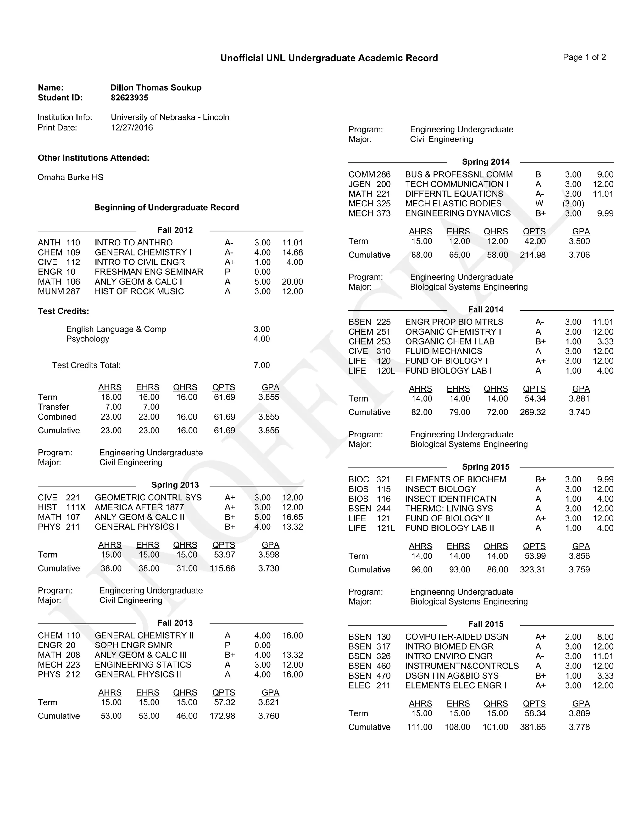 Dillon Soukup UNL Final Transcript | PDF