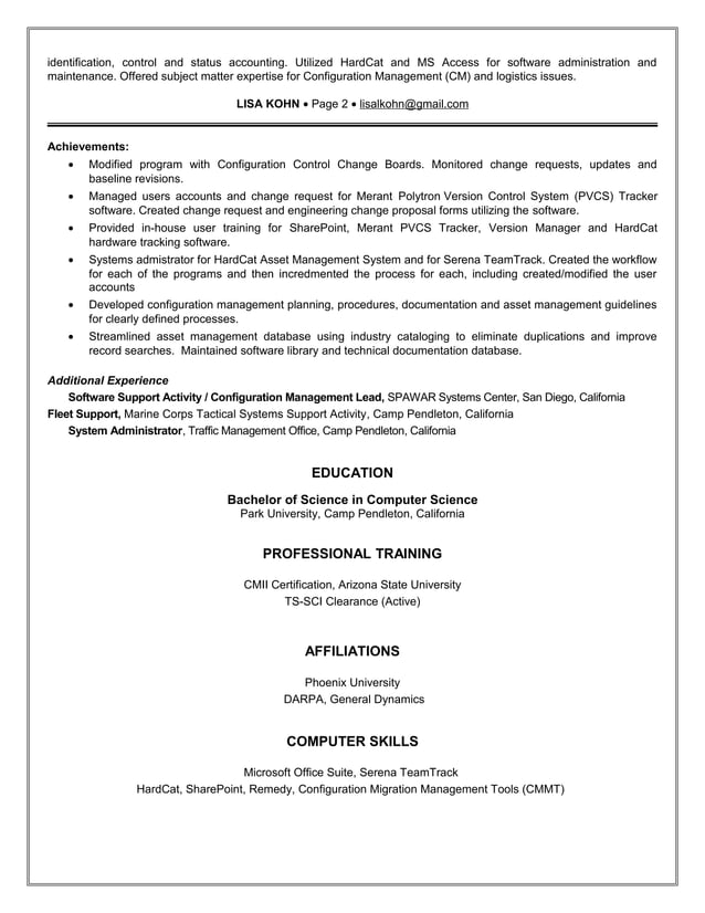 Lisa Kohns resume June 2016 | DOC | Computer Software and Applications ...