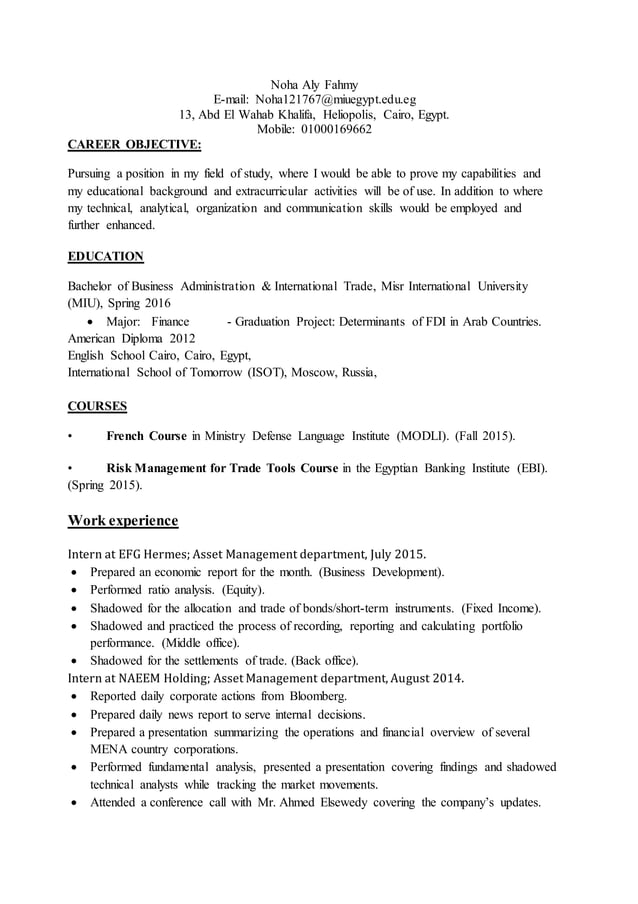 Noha Fahmy CV | PDF