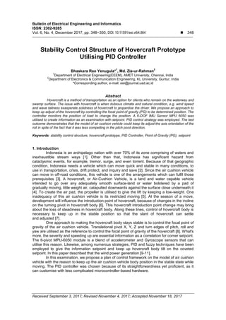Stability Control Structure of Hovercraft Prototype Utilising PID Controller | PDF