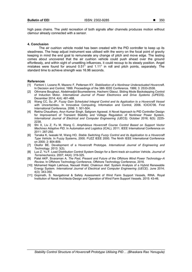 Stability Control Structure of Hovercraft Prototype Utilising PID Controller | PDF