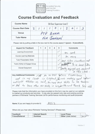 Tutor Feedback forms DS Course 21-23 Oct 2013 | PDF