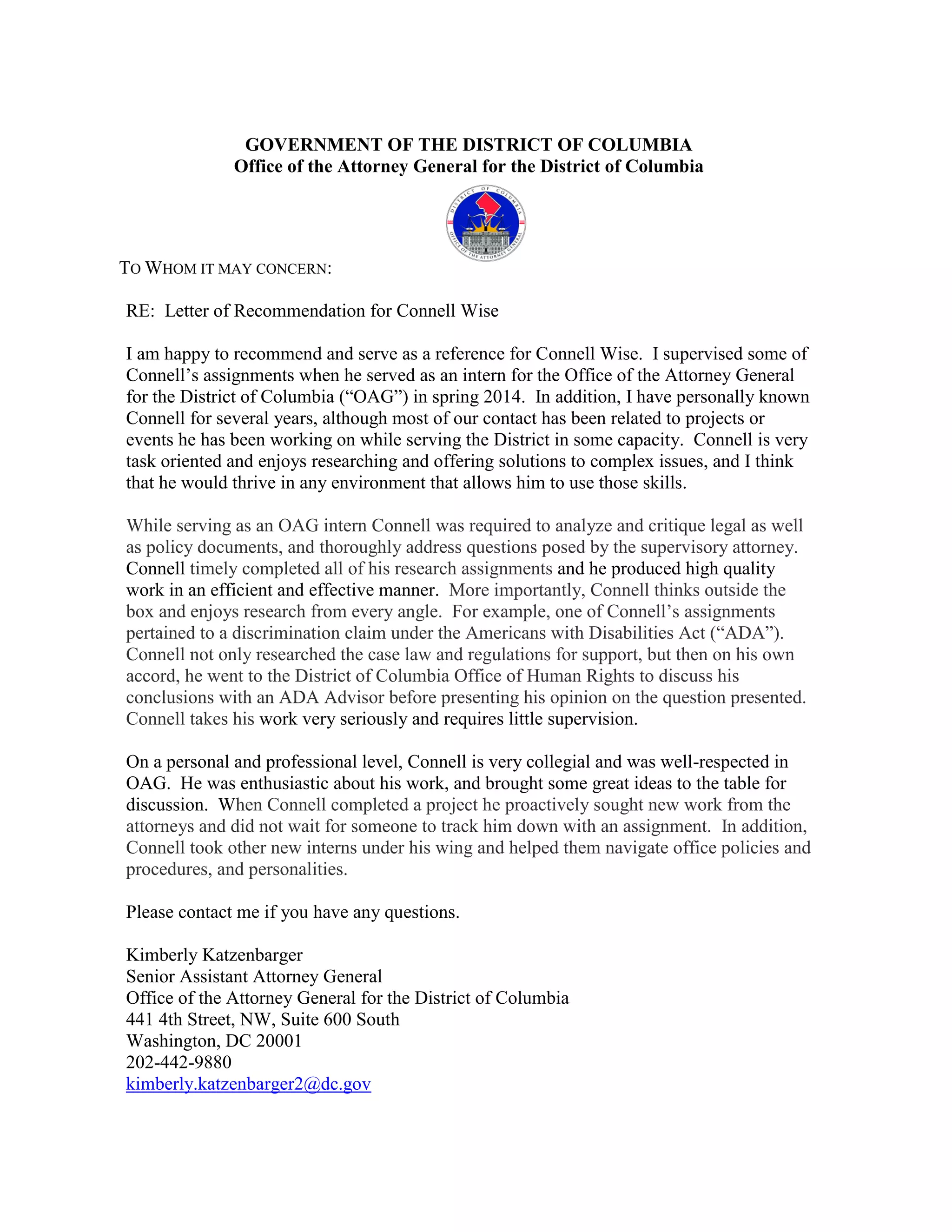 OAG Letter of Recommendation for Connell Wise - general | PDF