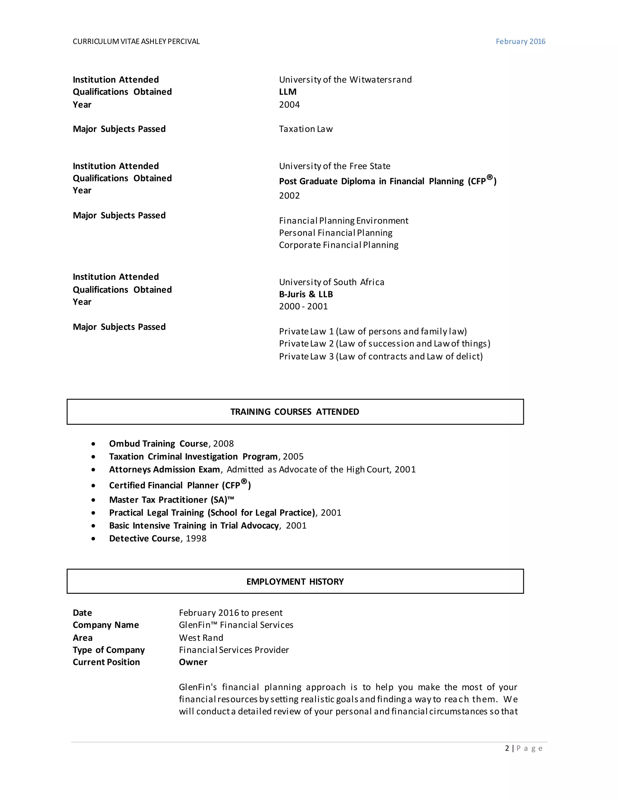 Mr Ashley Percival - CV | PDF