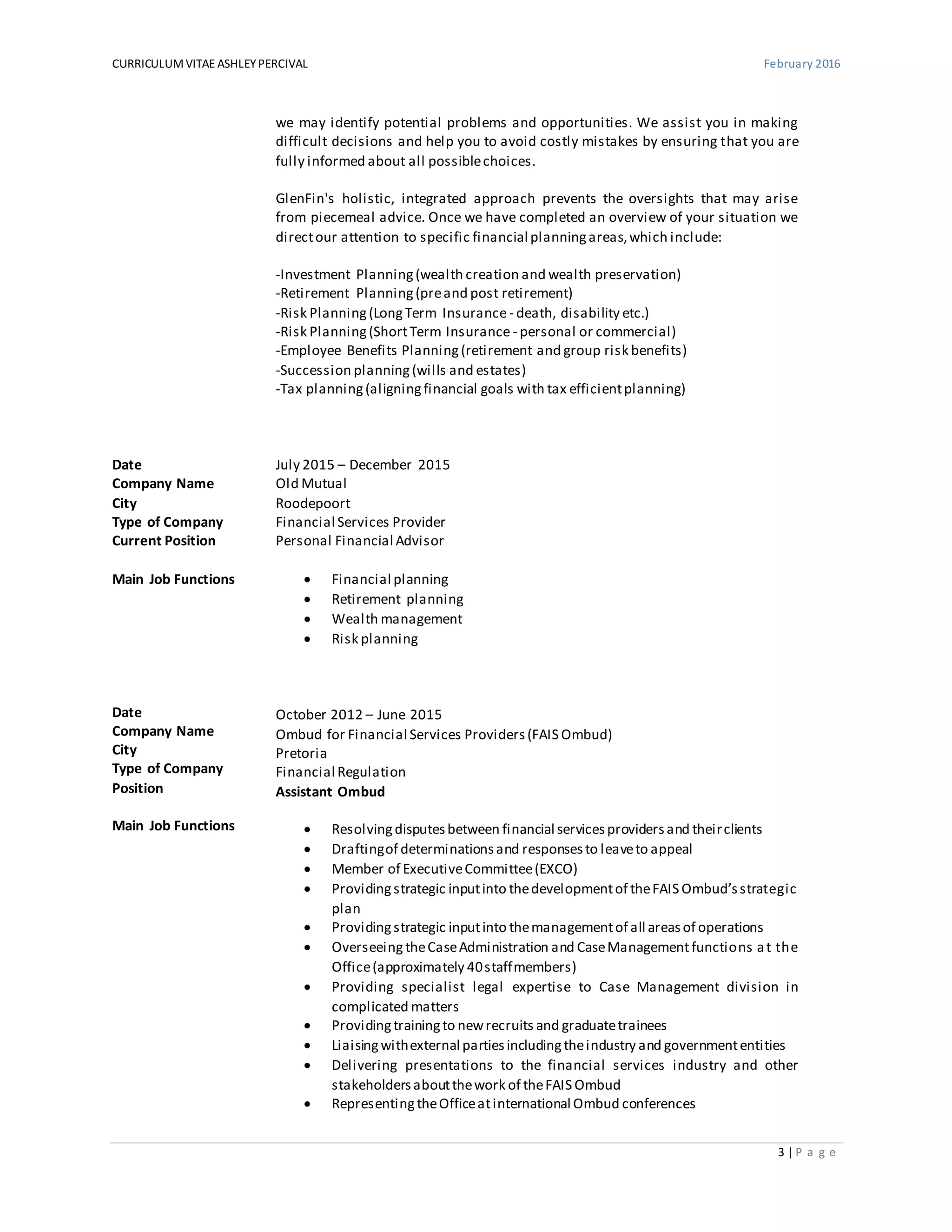 Mr Ashley Percival - CV | PDF