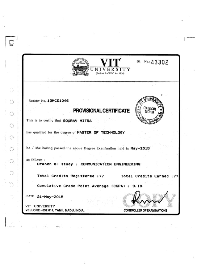 MTech Provesional Certificate | PDF