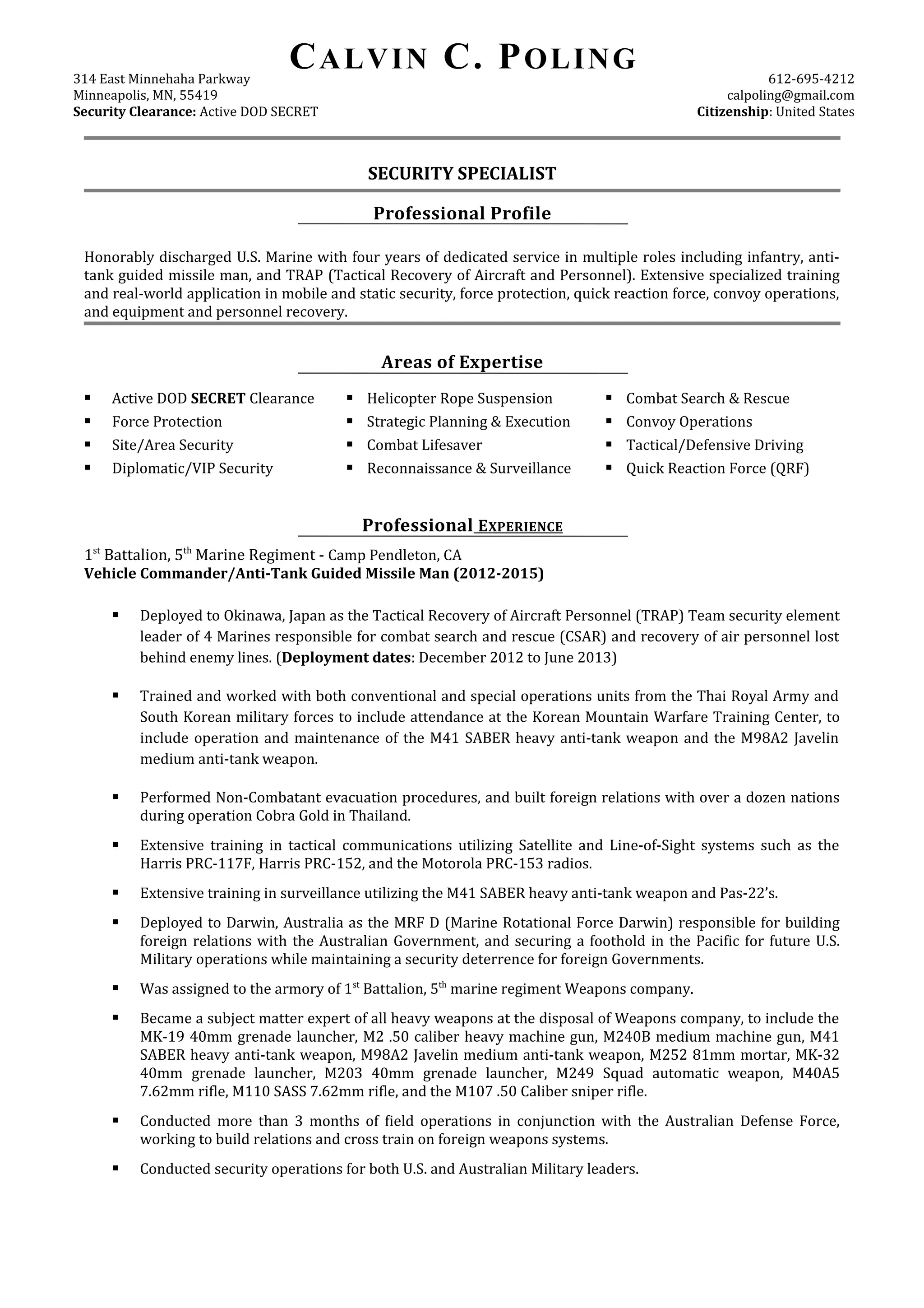 Calvin's resume | DOC