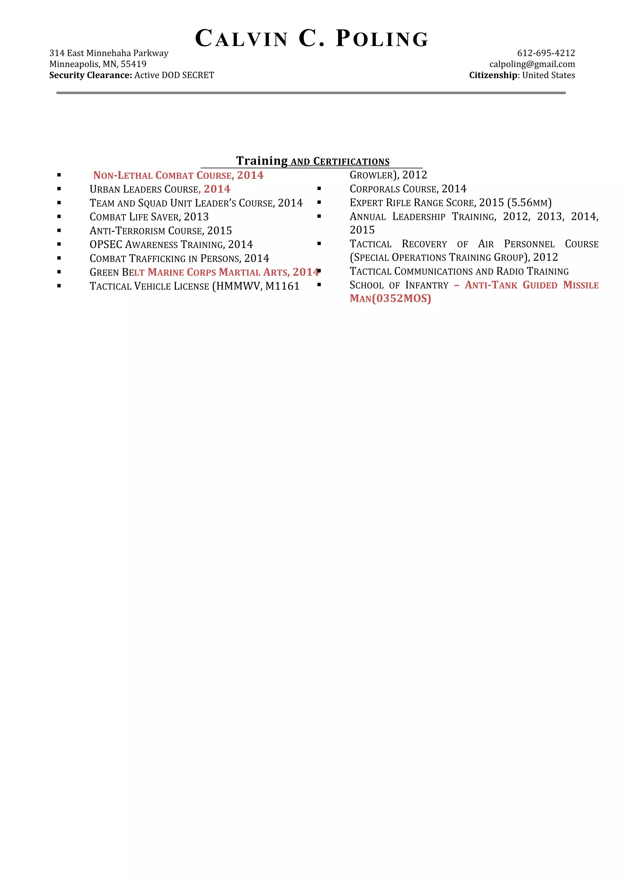 Calvin's resume | DOC