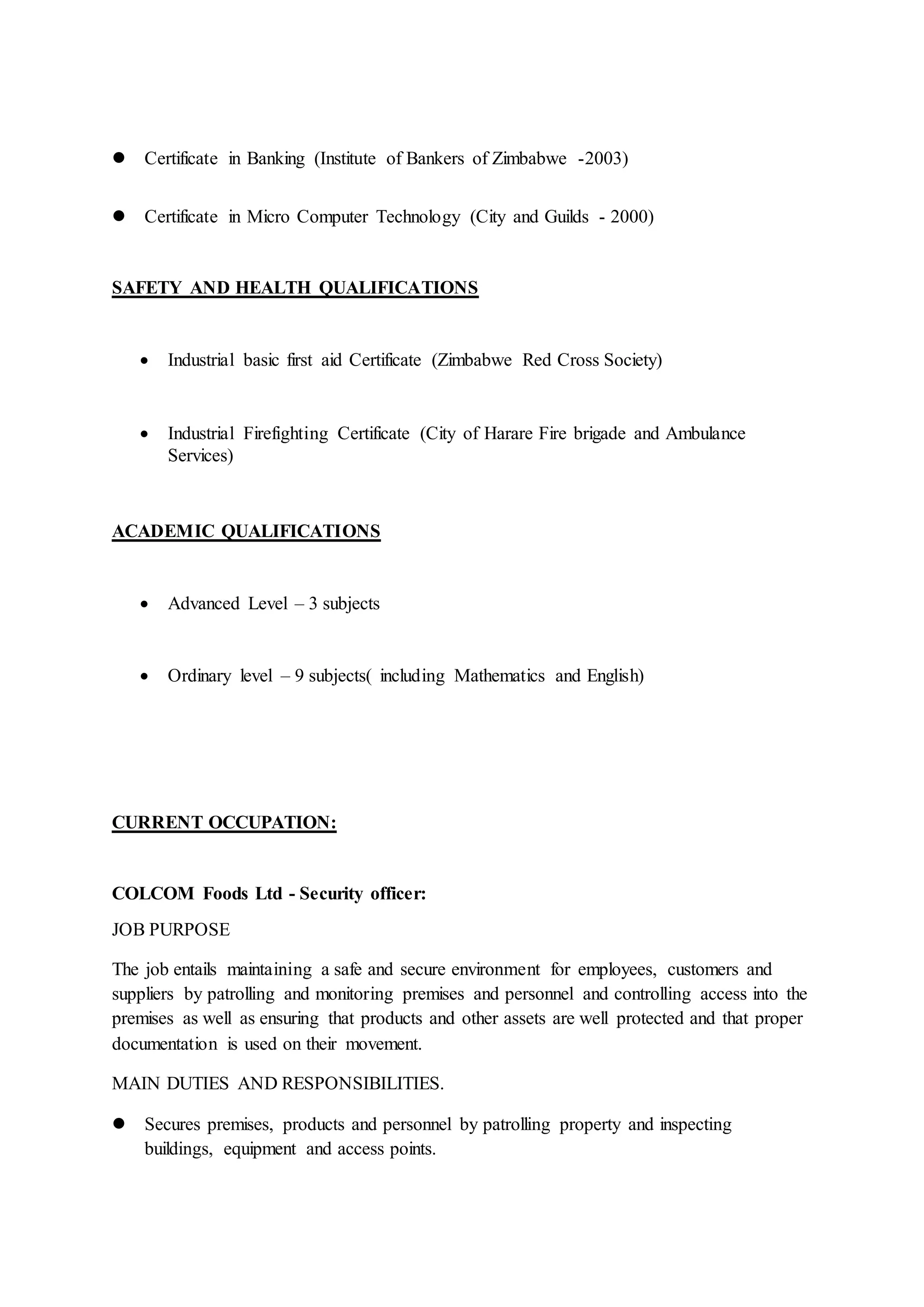 CURRICULUM VITAE- TAPERA MAJURU | PDF