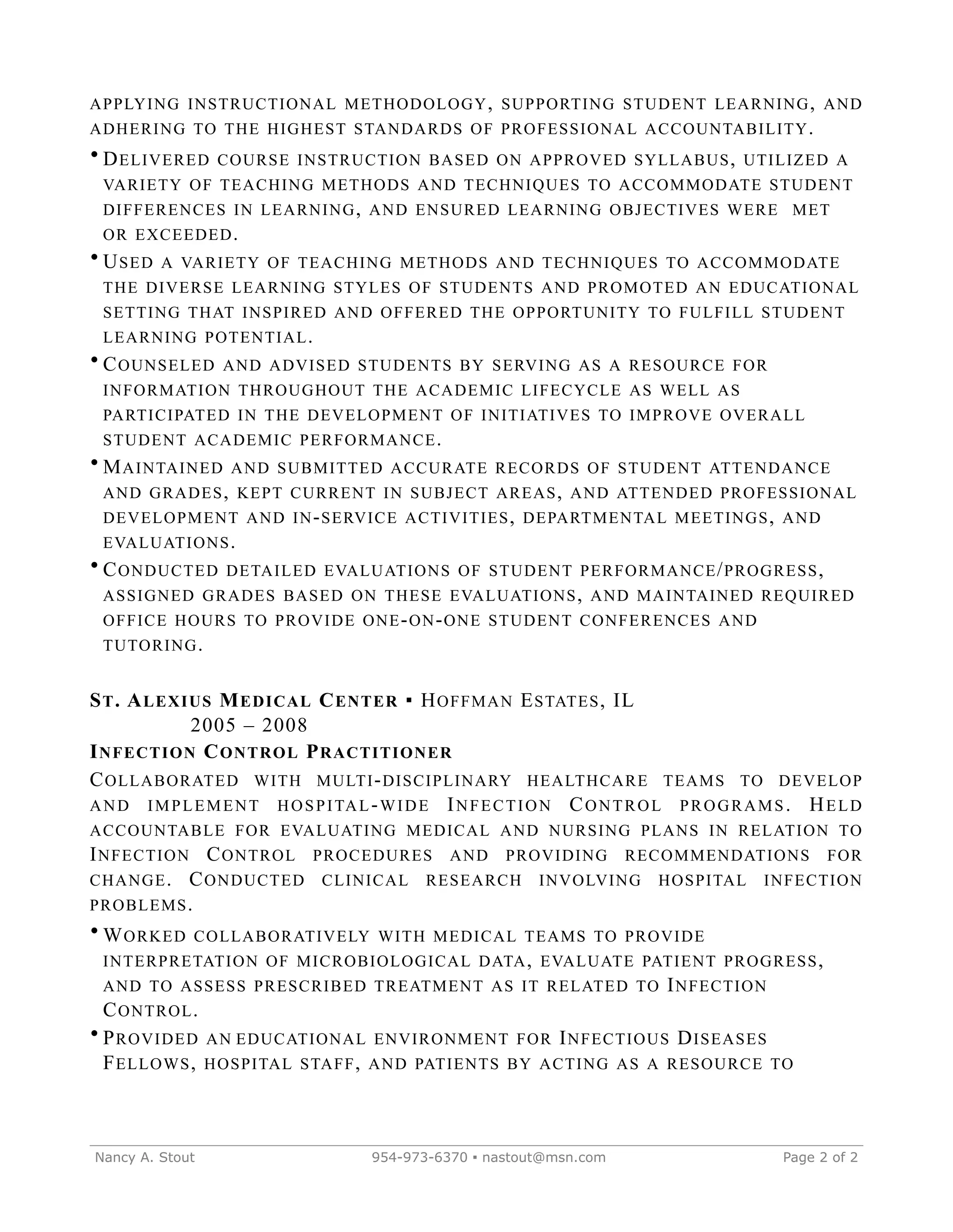 Nancy Stout Resume | PDF | Infectious Diseases | Diseases and Conditions