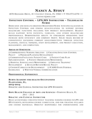 Nancy Stout Resume | PDF | Infectious Diseases | Diseases and Conditions