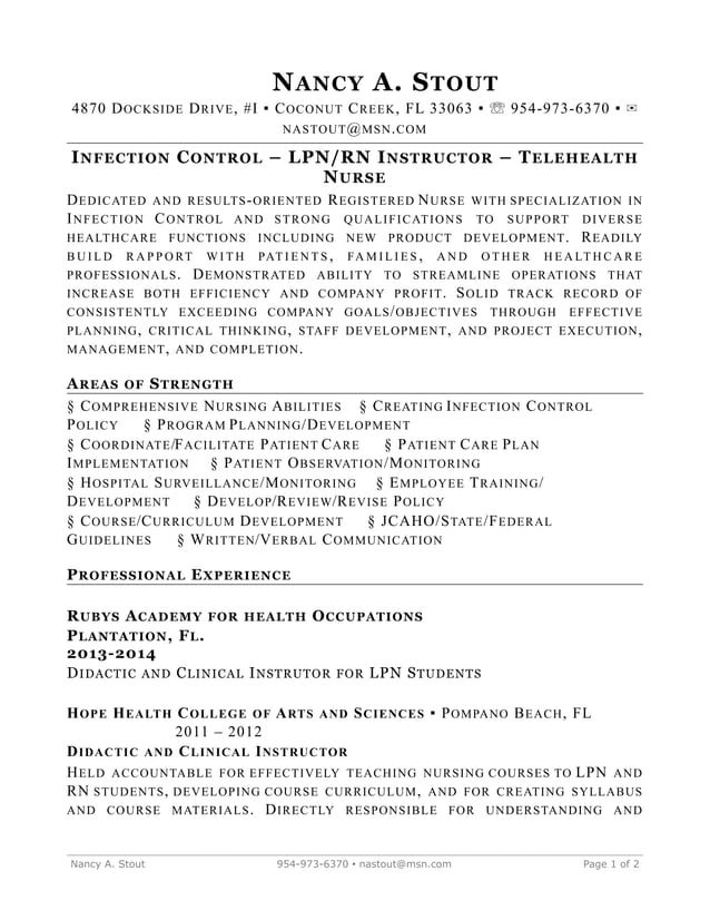 Nancy Stout Resume | PDF | Infectious Diseases | Diseases and Conditions
