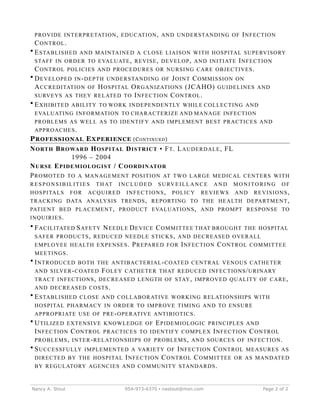Nancy Stout Resume | PDF | Infectious Diseases | Diseases and Conditions